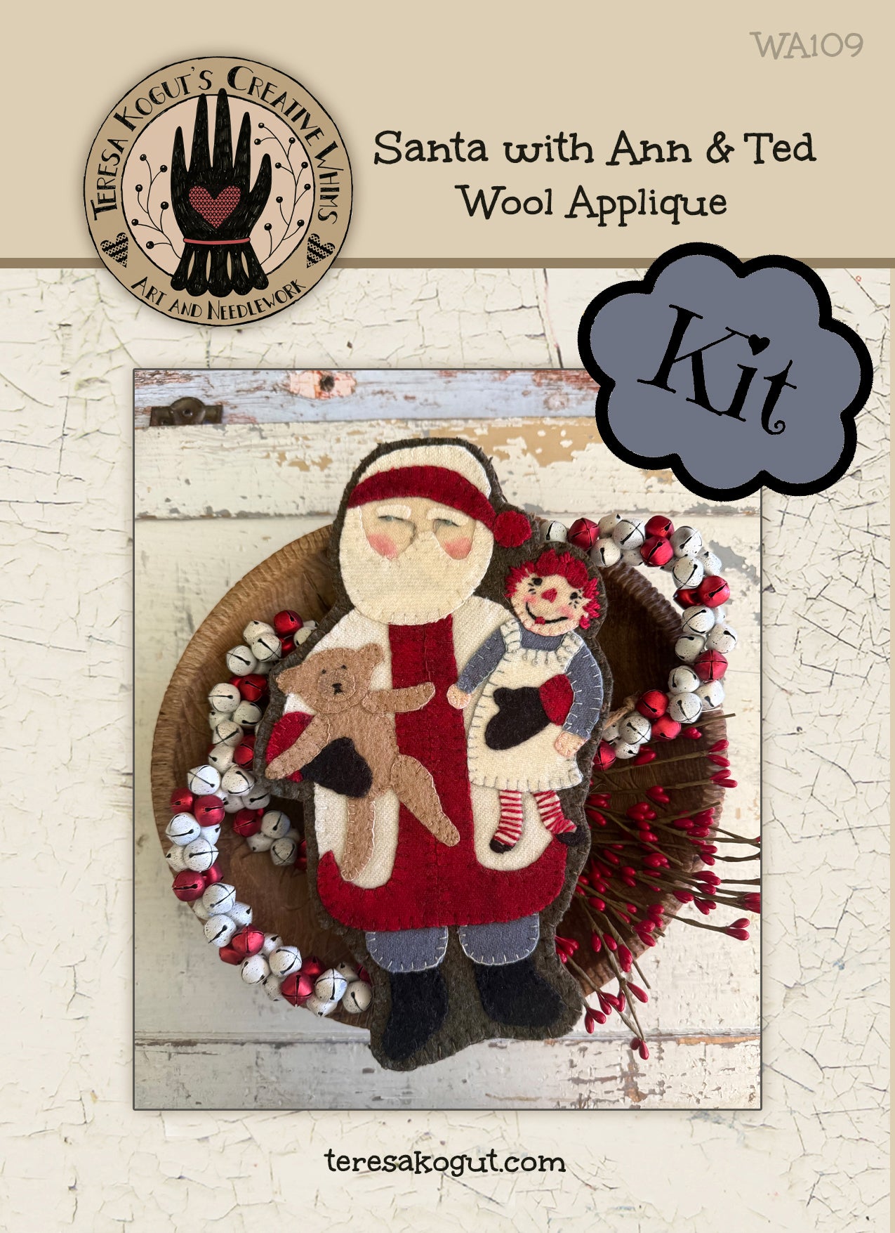 WA109 Santa with Ann & Ted Wool Applique Pattern KIT – Creative Whims ...
